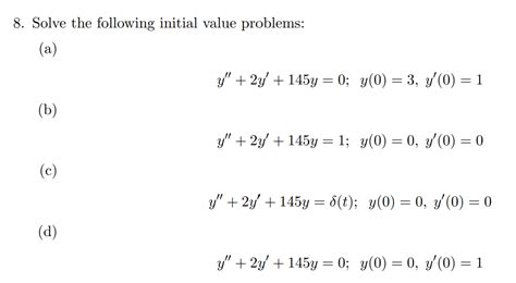 solved 8 solve the following initial value problems a