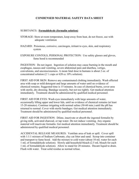 Formaldehyde Msds