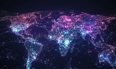 Digital World Map Glowing Connections Vibrant Colors Representing Data