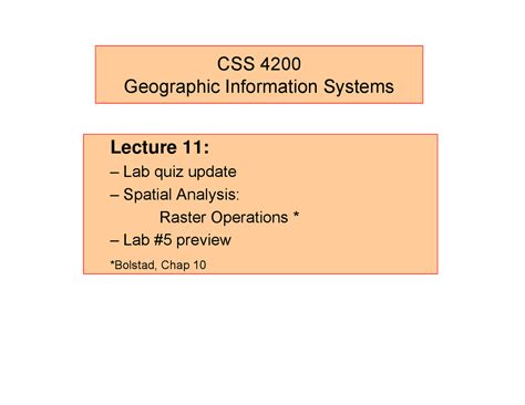 Spatial Analysis And Raster Operations Lecture Slides Css 4200