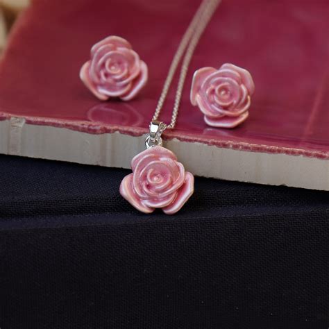 Pink Rose Flower Pendant Necklace Alexander Thurlow