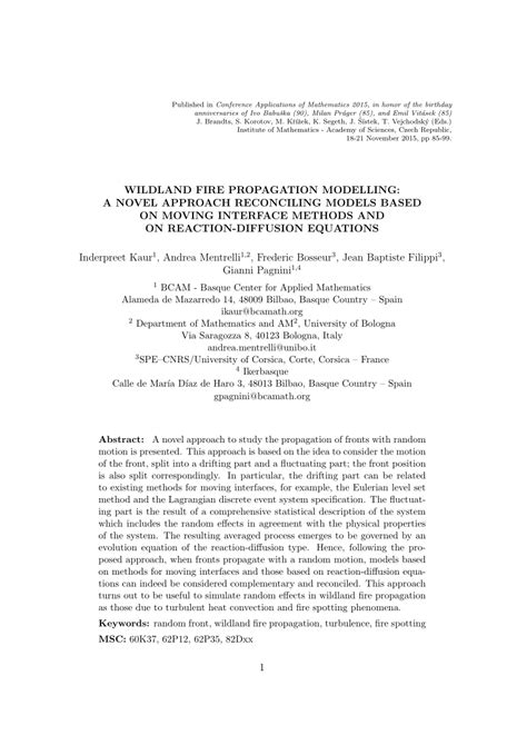 PDF WILDLAND FIRE PROPAGATION MODELLING A NOVEL APPROACH RECONCILING MODELS BASED ON MOVING