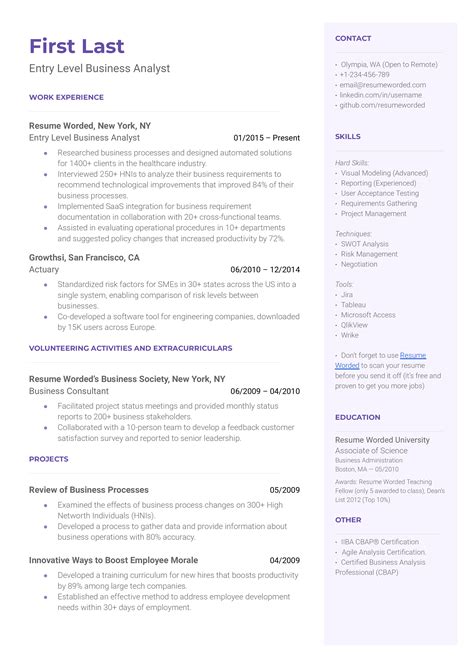 Entry Level Business Analyst Resume Sample Business Planning Analyst