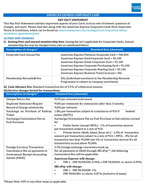 Key Fact Statement Pdf Credit Card Fee
