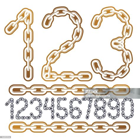 현대 벡터 자리 숫자 컬렉션입니다 포스터 디자인에 우아한 숫자를 사용할 수 있습니다 연결 된 체인 링크를 사용 하 여 만들었습니다 개체 그룹에 대한 스톡 벡터 아트 및 기타