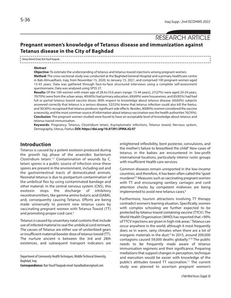 Pdf Pregnant Womens Knowledge Of Tetanus Disease And Immunization