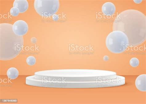 연단에 오렌지 제품은 오렌지 디스플레이 플랫폼과 최소한의 장면을 서 여름 배경 벡터 3d 렌더링 서다 3차원 형태에 대한 스톡 벡터 아트 및 기타 이미지 Istock