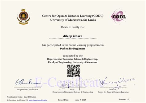 I Have Successfully Completed The “python For Beginners” Online Programme Conducted By The
