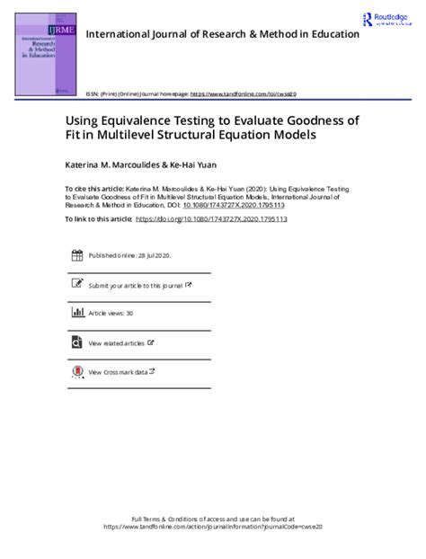 Pdf Using Equivalence Testing To Evaluate Goodness Of Fit In Multilevel Structural Equation Models