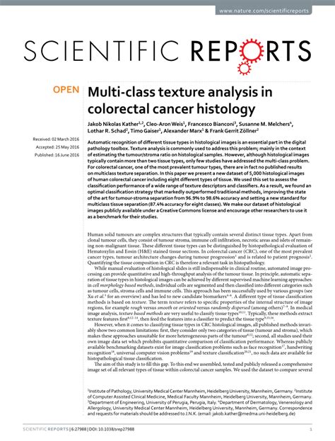 PDF Multi Class Texture Analysis In Colorectal Cancer Histology