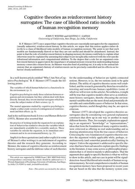 Pdf Cognitive Theories As Reinforcement History Surrogates The Case