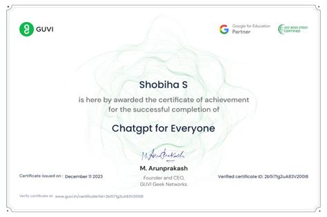 Chatgpt Ai Learningjourney Guvicertification Shobiha Satheesh Kumar