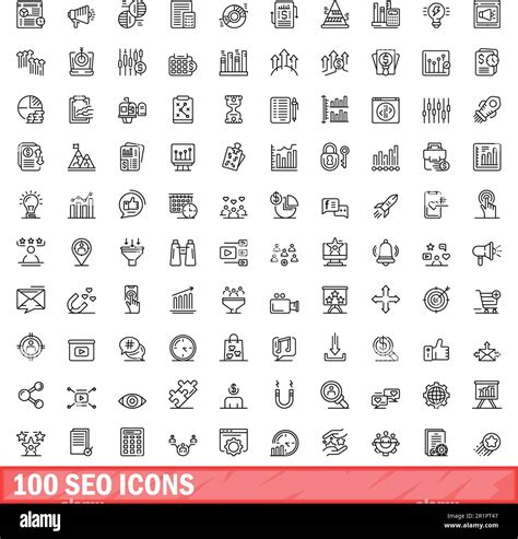 100 Seo Icons Set Outline Illustration Of 100 Seo Icons Vector Set Isolated On White Background
