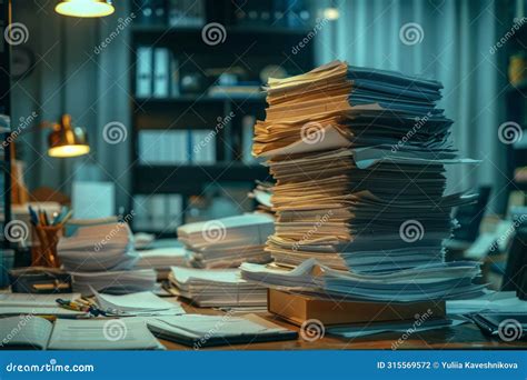 Piles Of Paper Office Filled With Paperwork Full Archive File Documents