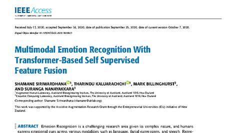 Multimodal Emotion Recognition With Transformer Based Self Supervised