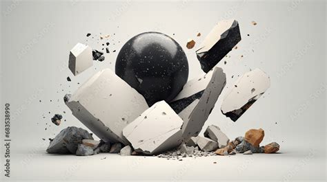 Dynamic Scene Of Colliding Stones Abstract Background For Graphic Design Composition Of