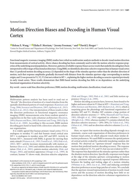 Pdf Motion Direction Biases And Decoding In Human Visual Cortex