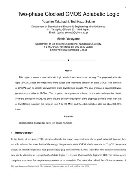 Pdf Two Phase Clocked Cmos Adiabatic Logic