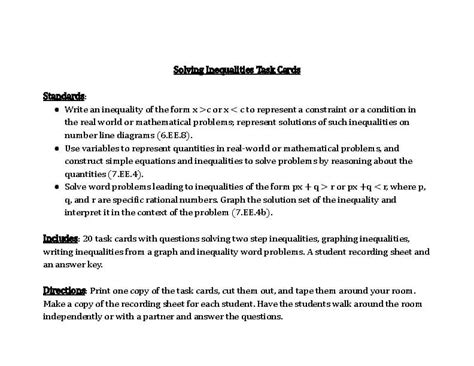 Inequalities Task Cards By Jillian Ballard Tpt