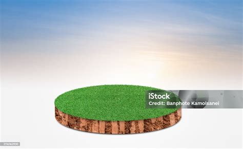 3d 렌더링 그림입니다 푸른 하늘에 푸른 잔디가 있는 입방체 토양 토지 단면 0명에 대한 스톡 사진 및 기타 이미지 0명