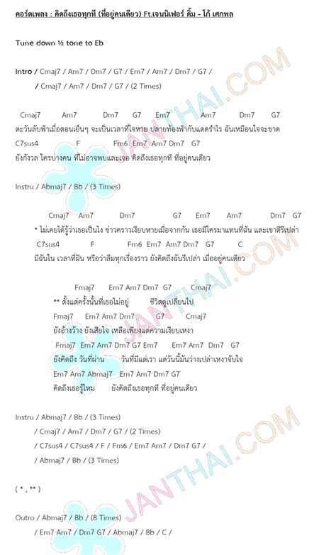 คอร์ดเพลง คิดถึงเธอทุกที ที่อยู่คนเดียว Ft เจนนิเฟอร์ คิ้ม โก้ เศกพล Janthai Music
