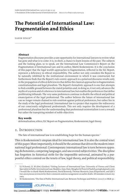 Pdf The Potential Of International Law Fragmentation And Ethics