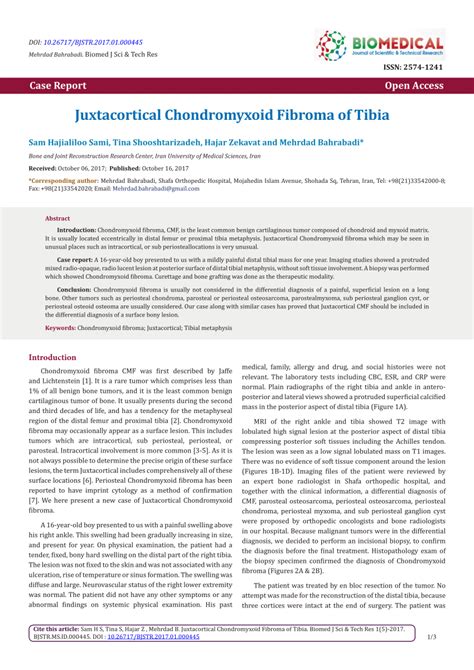 Pdf Juxtacortical Chondromyxoid Fibroma Of Tibia
