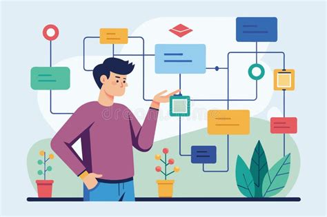 A Man Is Engaged In Analyzing A Flowchart While Surrounded By Plants In A Modern Workspace Man