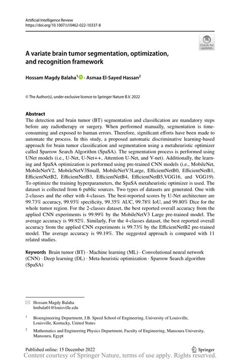 A Variate Brain Tumor Segmentation Optimization And Recognition Framework Request Pdf