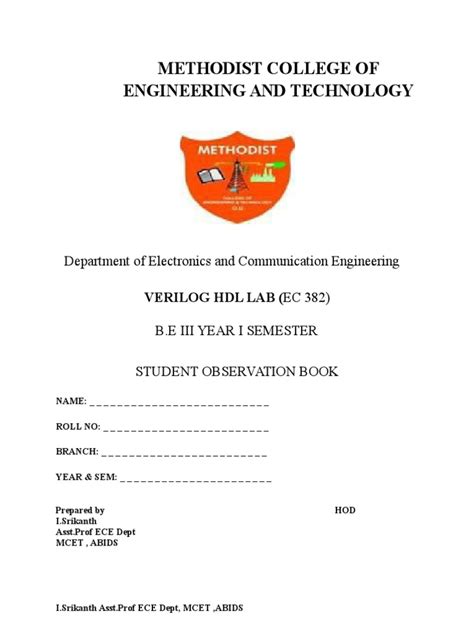 Student Verilog Hdl Lab Manual For Bebtech Ece Students Pdf