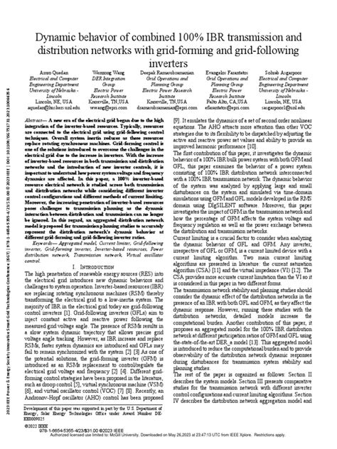 Dynamic Behavior Of Combined 100 Ibr Transmission And Distribution Networks With Grid Forming