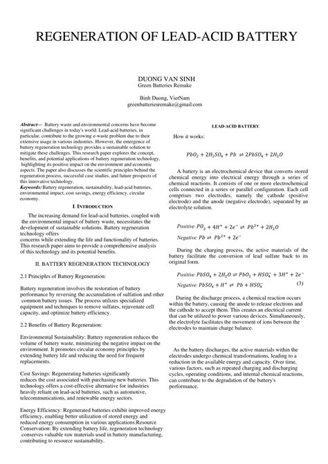 Pdf Regeneration Of Lead Acid Battery