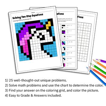 Solving Two Step Equations Color Worksheet By Homebabe Station