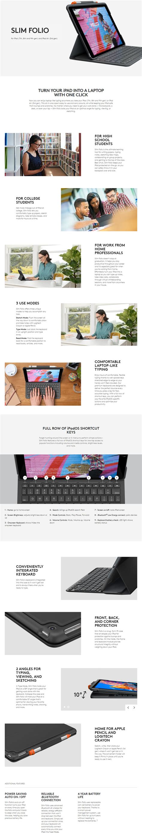 Logitech Ipad Slim Folio For Ipad Th Gen With Apple Pen Holder CA