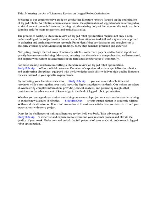 A Literature Review On The Optimization Of Legged Robots Pdf