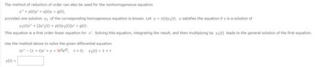Solved The Method Of Reduction Of Order Can Also Be Used For Chegg Com