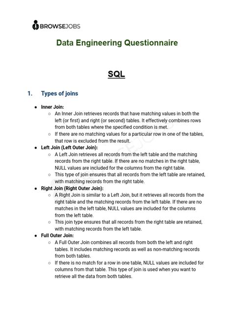 Data Engineering Questionnaire Pdf Table Database Database Index