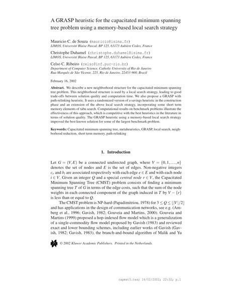 Pdf A Grasp Heuristic For The Capacitated Minimum Spanning Tree