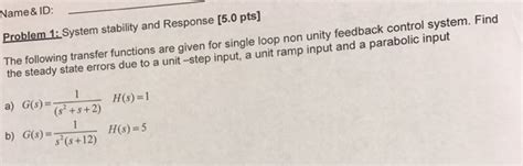 Solved The Following Transfer Functions Are Given For Single