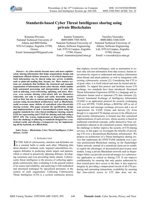 Pdf Standards Based Cyber Threat Intelligence Sharing Using Private Blockchains