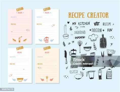 현대 조리법 카드 템플릿 요리 책에 대 한 설정입니다 메뉴 크리에이터 벡터 일러스트 레이 션 요리법에 대한 스톡 벡터 아트 및 기타 이미지 Istock