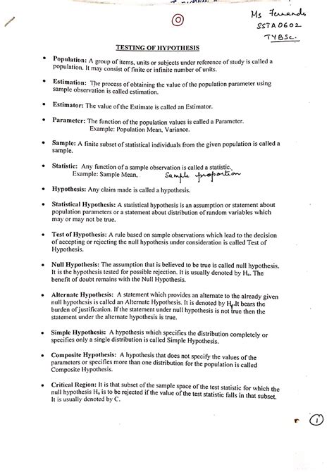 Definitions Testing Of Hypothesis Important Definitions In Hypothesis Testing Useful For