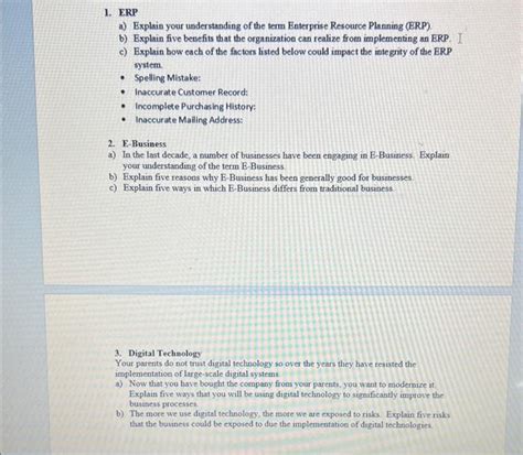 Solved 1 Erp A Explain Your Understanding Of The Term