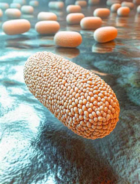 Intricate Bacterial Cell Details With A Vibrant Textured Surface In A Surreal Landscape Stock