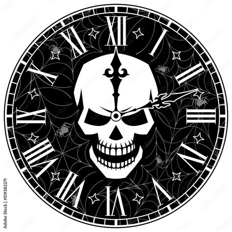 Gothic Clock Face With Skull Vector Vintage Image Stock Vector