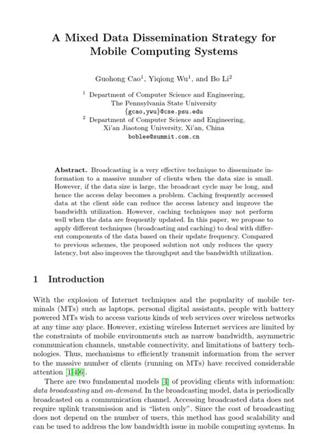 A Mixed Data Dissemination Strategy For Mobile Computing Systems Pdf
