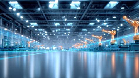Automated Robots Operate In A Futuristic Factory With Robotic Arms During The Daytime Stock