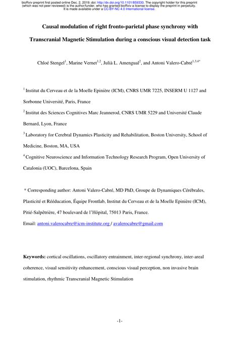 Pdf Causal Modulation Of Right Fronto Parietal Phase Synchrony With