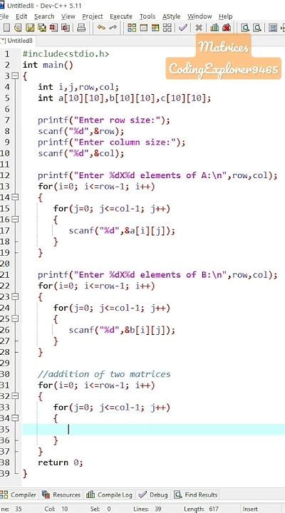 C Program To Add Two Matrices Using Multi Dimensional Arrays Youtube