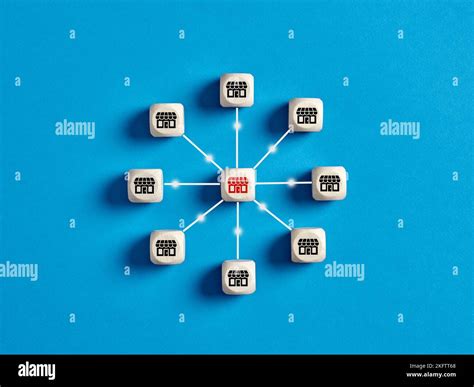 Wooden Cubes With Store Icons Linked To Each Other With Connection